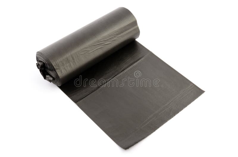 Roll of Black Rubbish Package Isoalted on White Stock Image - Image of ...