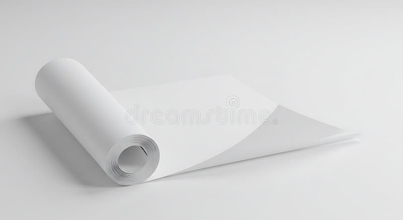 A Roll of Blank White Paper Partially Unrolled on a Plain Surface ...