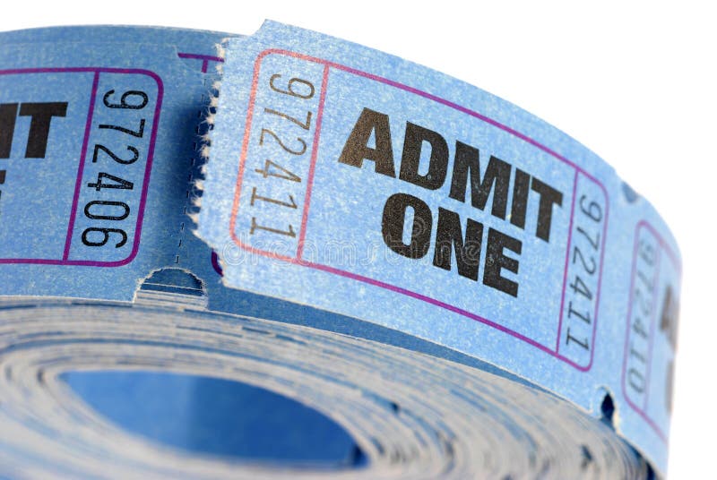 Roll of Blue Admit One Tickets Isolated on White Background, Close Up ...