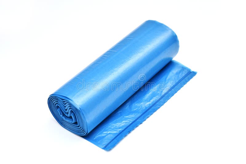 Roll of Blue Garbage Trash Bag on White Background Stock Image - Image ...