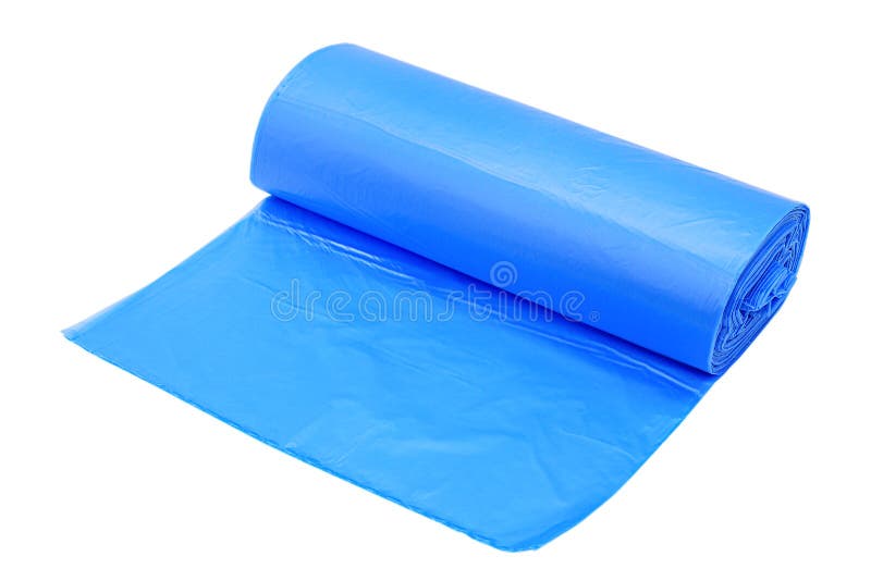 Roll of Blue Plastic Garbage Bags Isolated on a White Background Stock ...