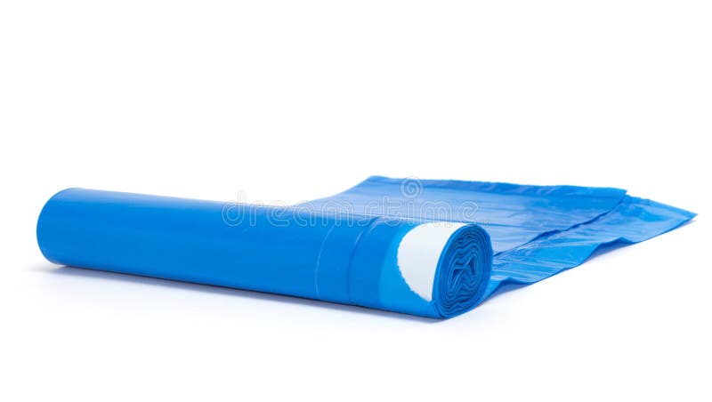Roll of Blue Plastic Garbage Bags Isolated on White Stock Image - Image ...