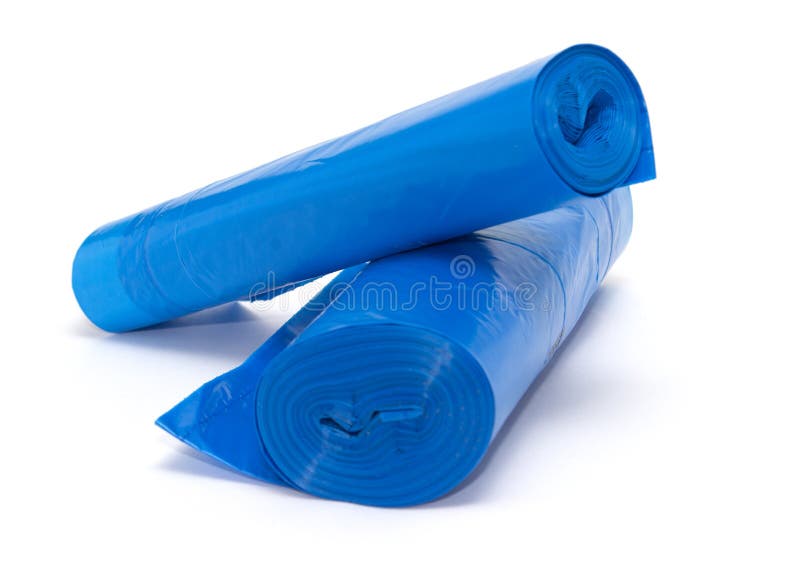 Roll of Blue Plastic Garbage Bags Isolated on White Stock Image - Image ...