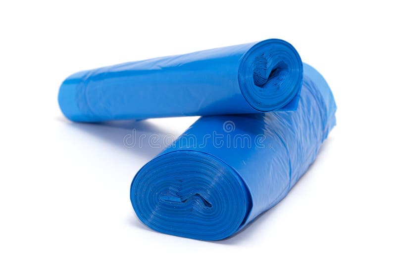 Roll of Blue Plastic Garbage Bags Isolated on White Stock Image - Image ...