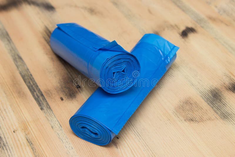Roll of Blue Plastic Garbage Bags in Front View Stock Image - Image of ...
