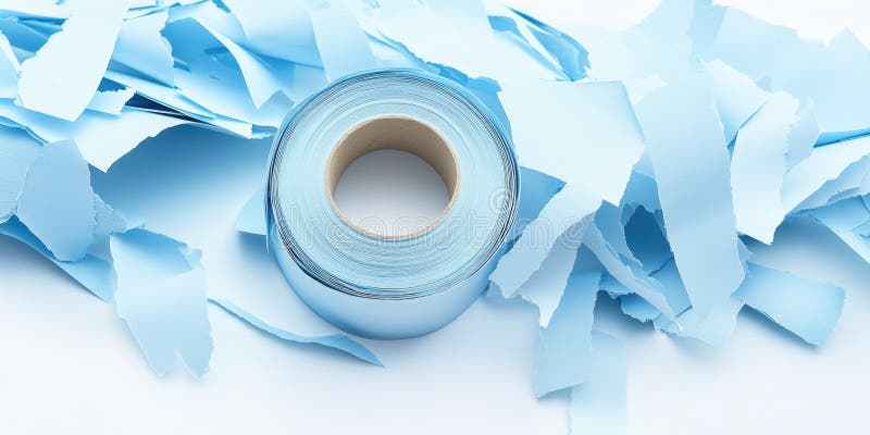 A Roll of Blue Tape Sits Atop a Stack of Papers, Ready for Use Stock ...