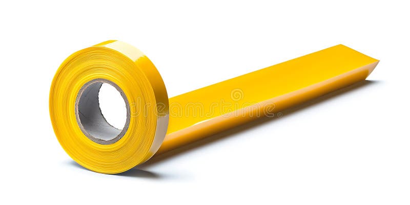 Roll of Bright Yellow Vinyl Electrical Tape Partially Unrolled on White ...