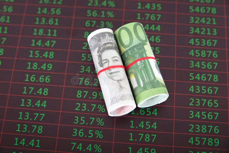 A Roll of British Pound Banknotes and a Roll of Euro Banknotes on a ...