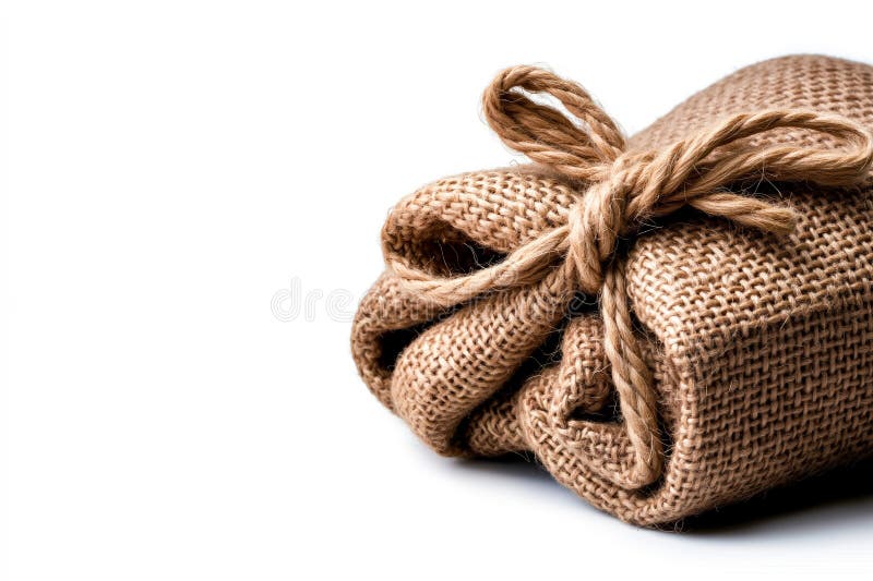 A Roll of Burlap Wrapped in a Knot on a White Background Stock Photo ...