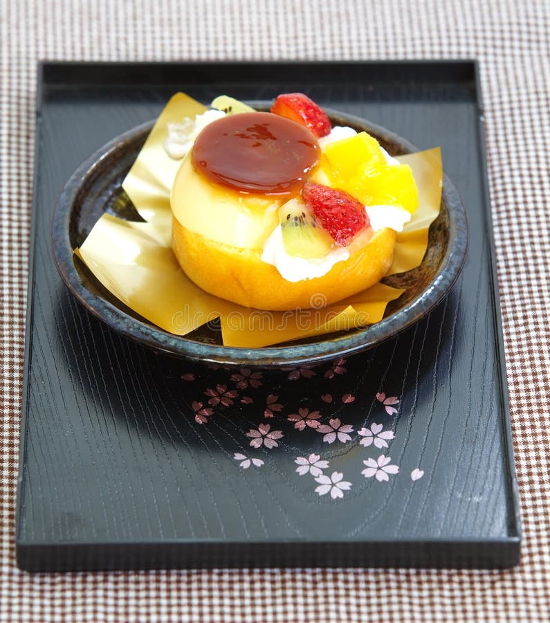 Roll Cake and Fruits Pudding Stock Photo - Image of roll, fruits: 36952630