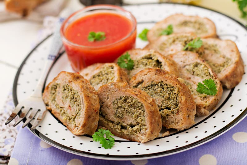 Roll of Chicken Minced Meat with Broccoli Stock Photo - Image of ...