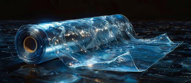 A Roll of Clear Plastic on Top of a Black Surface Stock Photo - Image ...