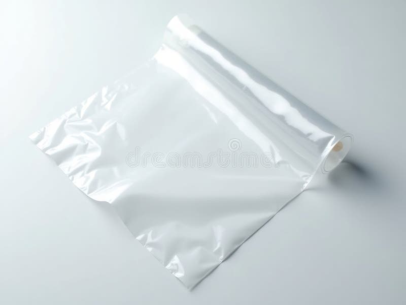 Roll of Clear Plastic Wrap on a White Surface. PE ? Polyethylene Stock ...