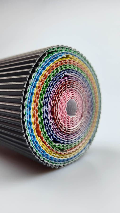 A Roll of Pink Corrugated Paper on Multicolored Leaves of Corrugated ...