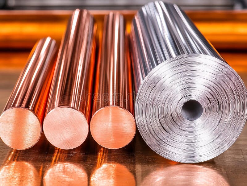 A Roll of Copper and Aluminum Rods on a Table Stock Photo - Image of ...