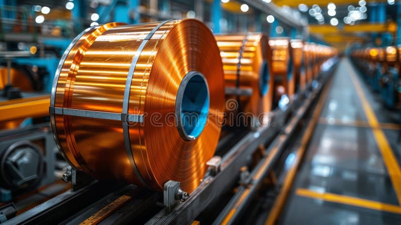 A Roll of Copper Foil in a Factory Stock Photo - Image of steel ...