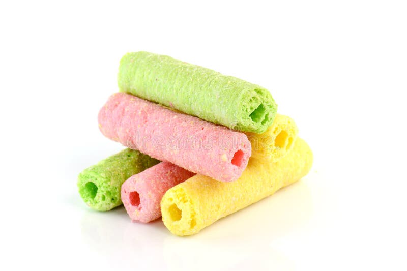 Roll Crunchy Corn Snacks on a White Background Stock Photo - Image of ...