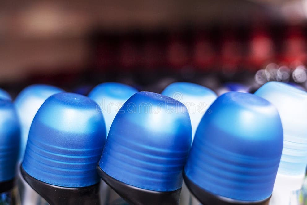 Roll-on Deodorants with Blue Lids. Hygiene Stock Photo - Image of women ...