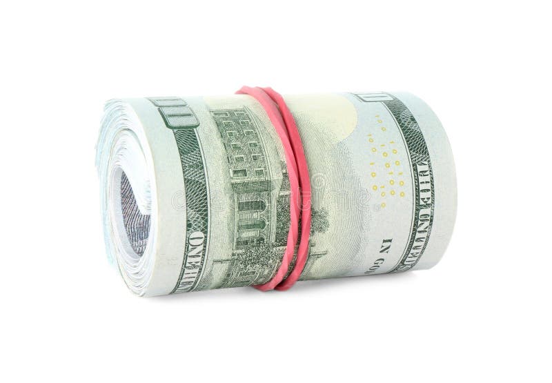Roll of Dollar Banknotes Isolated on White Stock Image - Image of asset ...