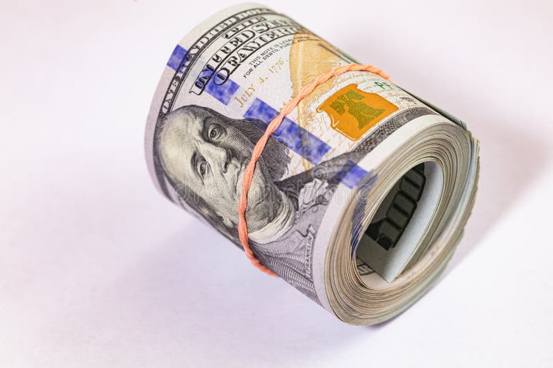 Roll of 100 Dollar Banknotes on White Background Stock Photo - Image of ...