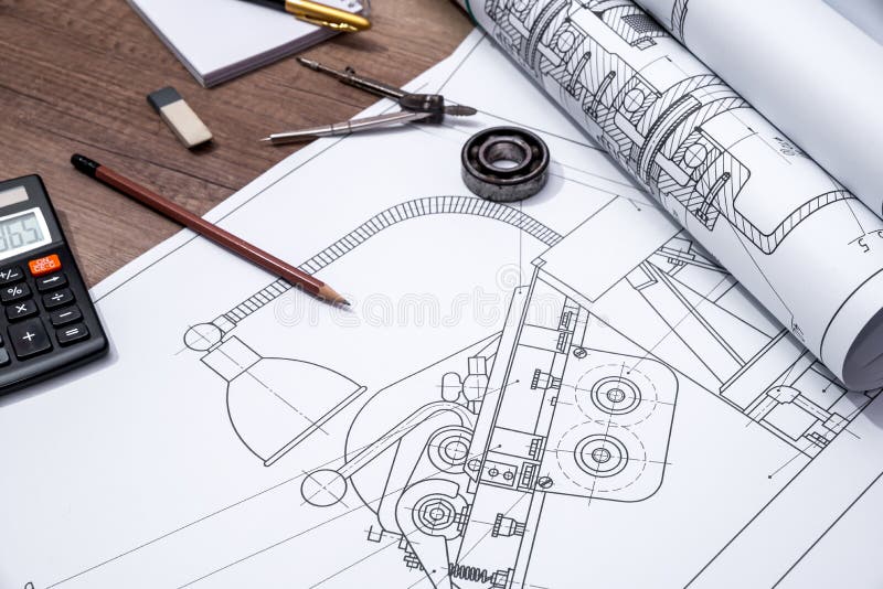 Roll of drawing plans stock illustration. Illustration of background ...