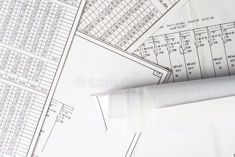 Roll of Drawing Paper and Patterns on the Table Stock Image - Image of ...