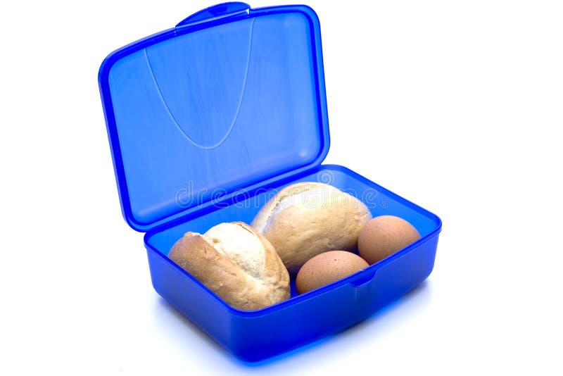 Roll and Eggs in Blue Click Box Stock Image - Image of implements, food ...