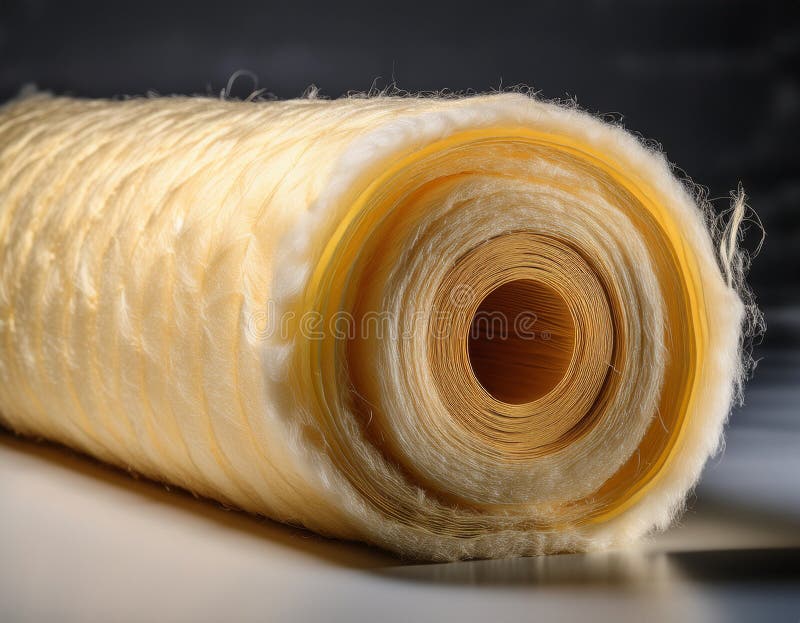 A Roll of Fiberglass Insulation Unfurling on a Smooth Surface ...