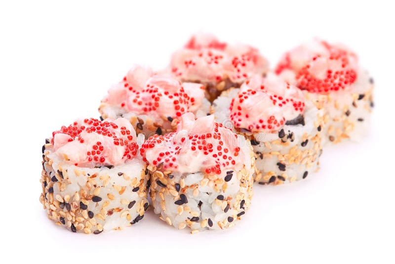 Roll with Flying Fish Caviar Stock Image - Image of white, sesame: 21734661