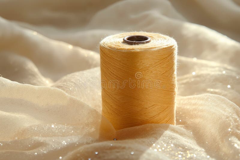 A Spool of Thread Sitting on Top of a White Cloth Stock Image - Image ...