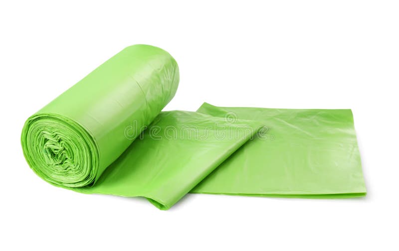 Roll of Green Garbage Bags Isolated on White Stock Photo - Image of ...