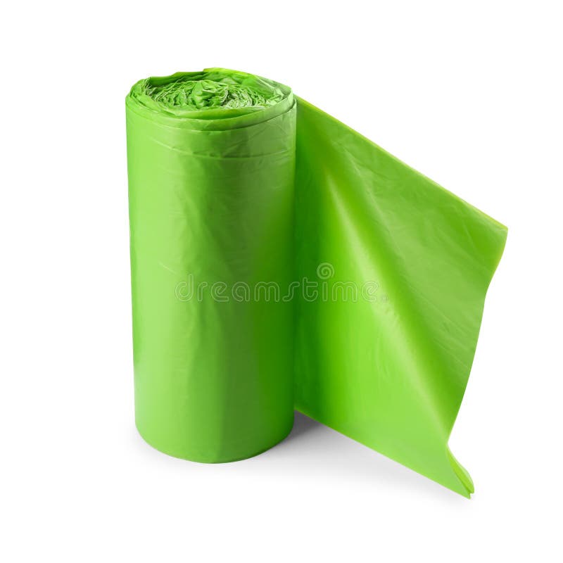 Roll of Green Garbage Bags Isolated on White Stock Photo - Image of ...