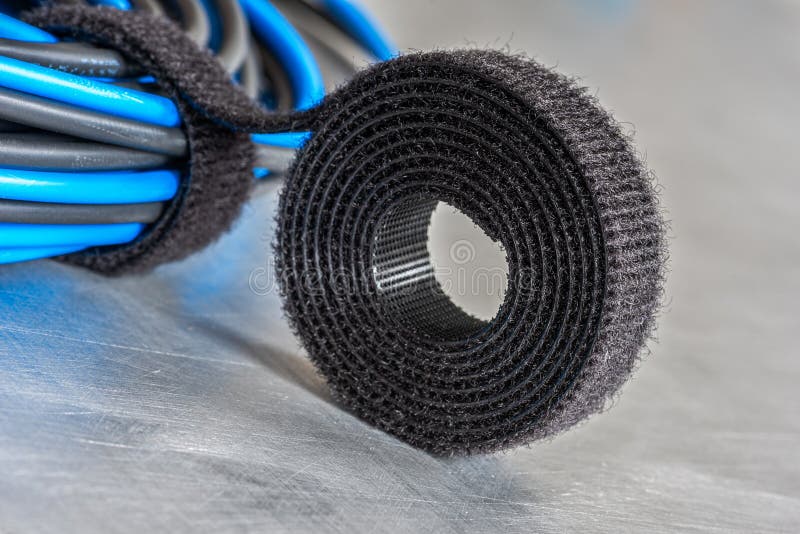Roll of Hook and Loop, Velcro Tape with Bundle of Cables Stock Image ...
