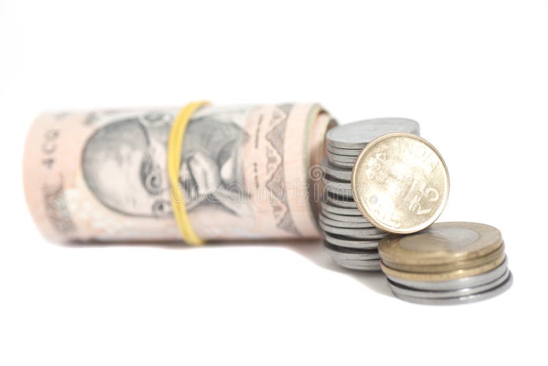 Roll of Indian Currency Rupees Notes and Coins Stock Photo - Image of ...