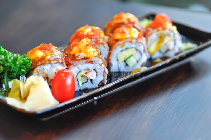 Japanese Roll, Maki or Beef Roll Stock Photo - Image of pork, japanese ...