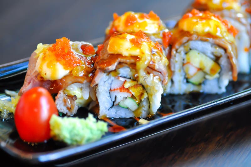 Beef Maki or Rice Topped with Beef Stock Photo - Image of medium ...