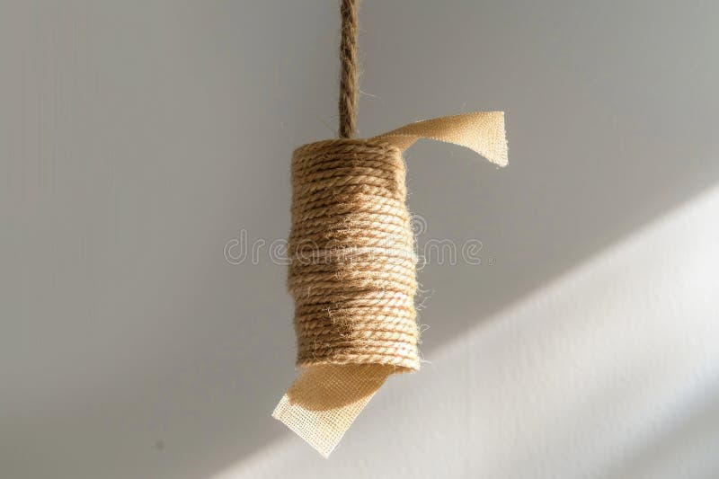A Roll of Jute Rope Hangs from the Ceiling, Ready for Use Stock Photo ...