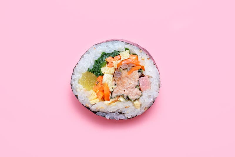 Roll Korean Kimbap Pink Background Top View Stock Photos - Free ...