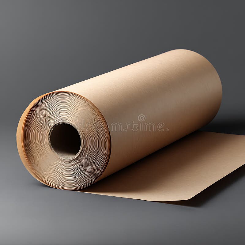 A Roll of Brown Kraft Paper Unrolling on a Gray Surface in a Studio ...