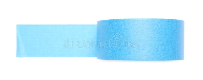 Roll of Light Blue Adhesive Tape on White Background, Top View Stock ...