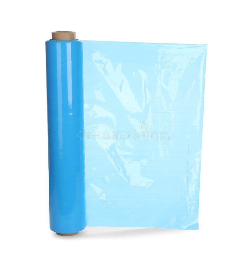 Roll of Light Blue Stretch Wrap Isolated on White Stock Image - Image ...