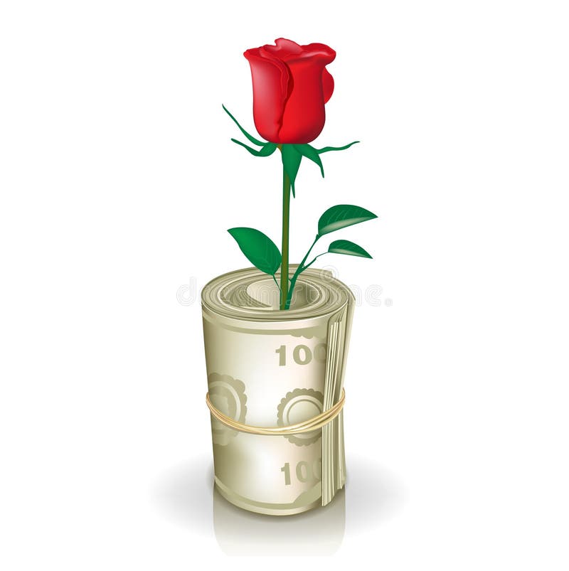 Roll of Money with Red Rose Stock Vector - Illustration of education ...