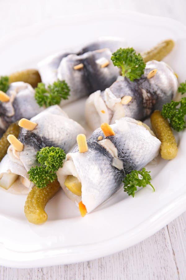 Herring Fish Roll - Rollmop Stock Image - Image of fillet, herring ...