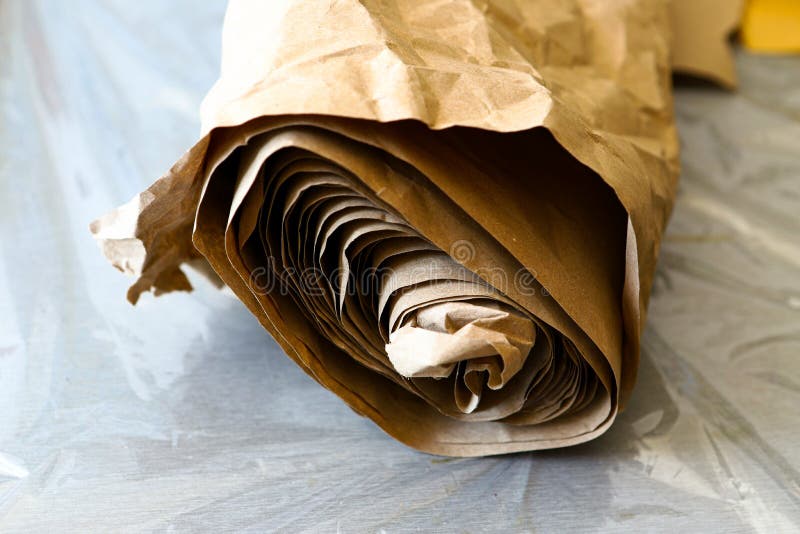 Roll of Old Crumpled Packaging, Kraft Brown Paper. Stock Photo - Image ...
