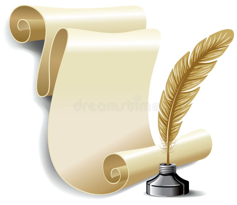 Roll of Old Paper and Feather in the Inkwell Stock Vector ... Roll of Old Paper and Feather in the Inkwell Stock Vector ...