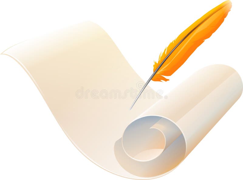 Roll Of Old Paper And Feather In The Inkwell Stock Vector ... Roll Of Old Paper And Feather In The Inkwell Stock Vector ...