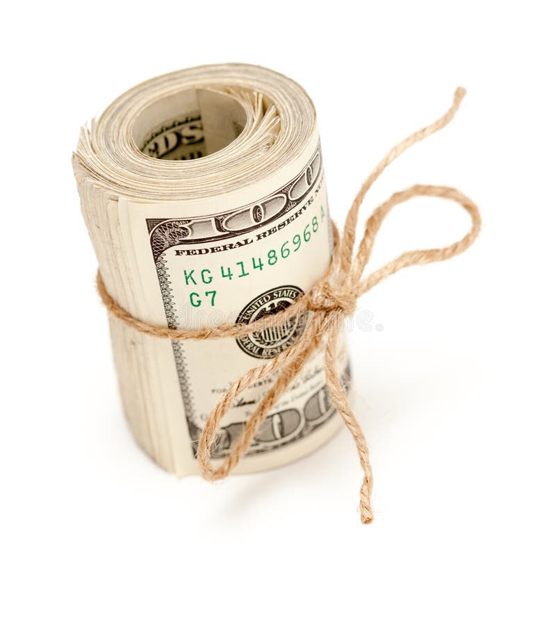 Tidy Roll of One Hundred Dollar Bills Tied with a Jute String Isolated ...