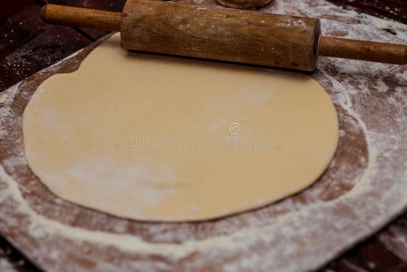 Roll Out Dough with Rolling Pin. Making Bread Stock Image - Image of ...
