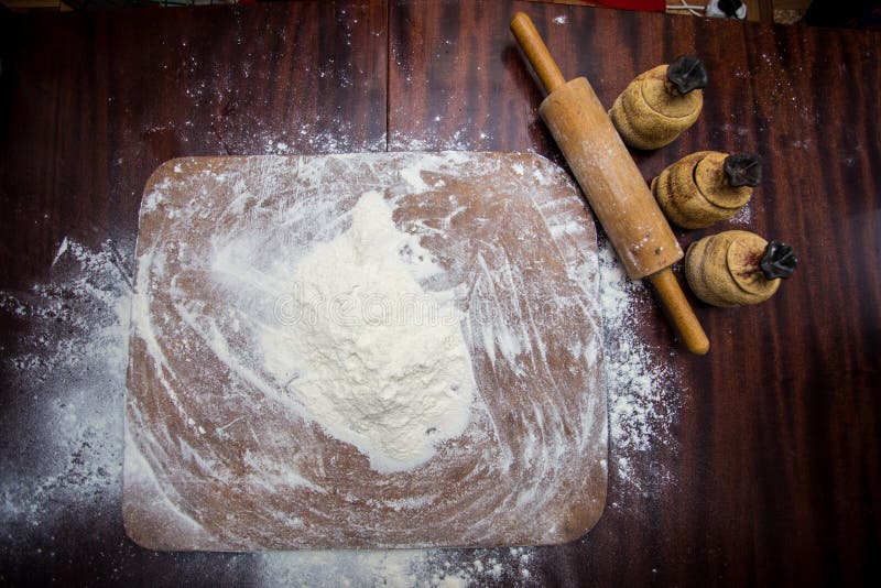 Roll Out Dough with Rolling Pin. Making Bread Stock Image - Image of ...