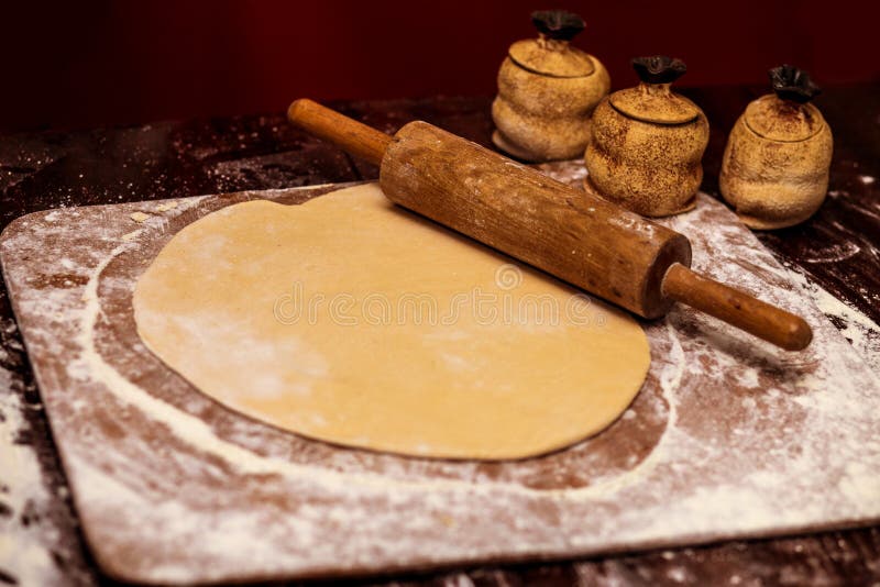 Roll Out Dough with Rolling Pin. Making Bread Stock Image - Image of ...